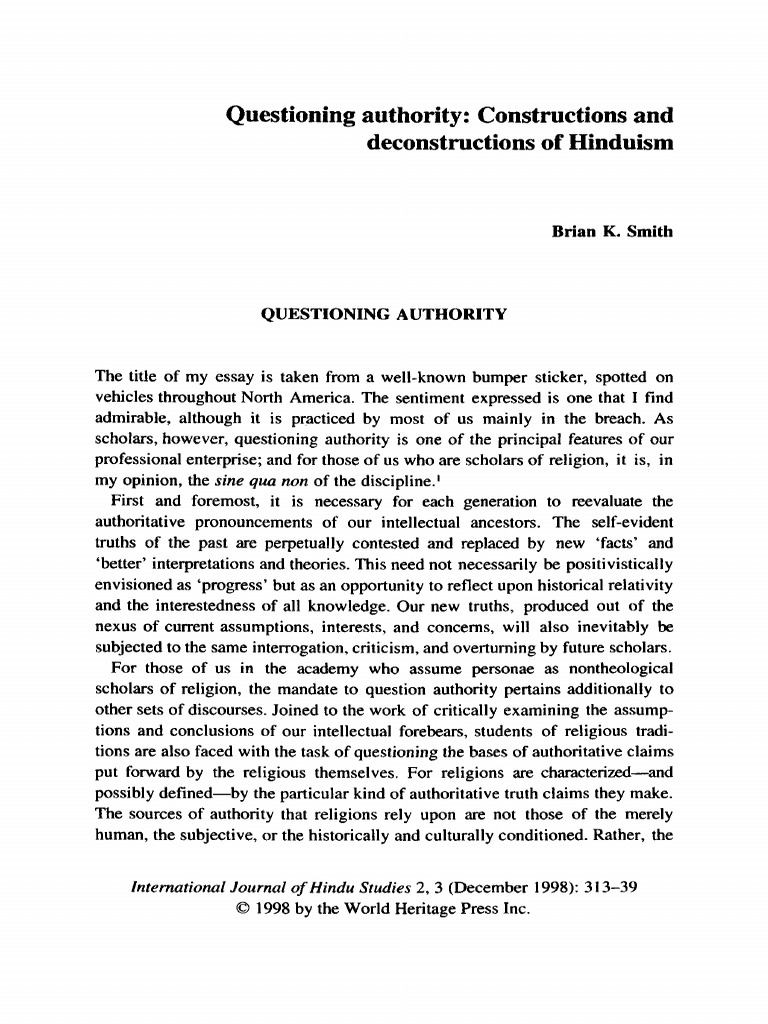Questioning Authority in Hindu Studies | PDF | Theology | Religious Studies