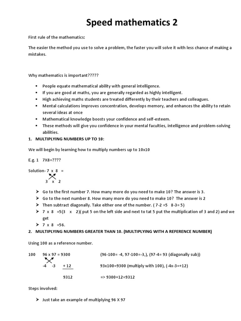 Speed Mathematics | PDF | Subtraction | Multiplication