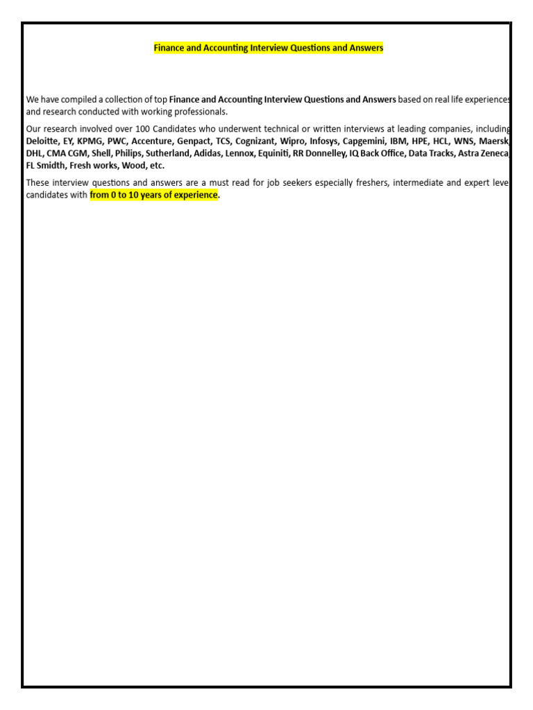Finance and Accounting Interview Questions and Answers[1] | PDF ...