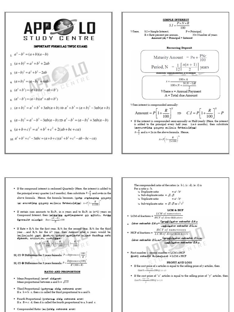 Tnpsc Maths Important Formulas (N Up 2x1) (Pdfresizer.com) | PDF ...
