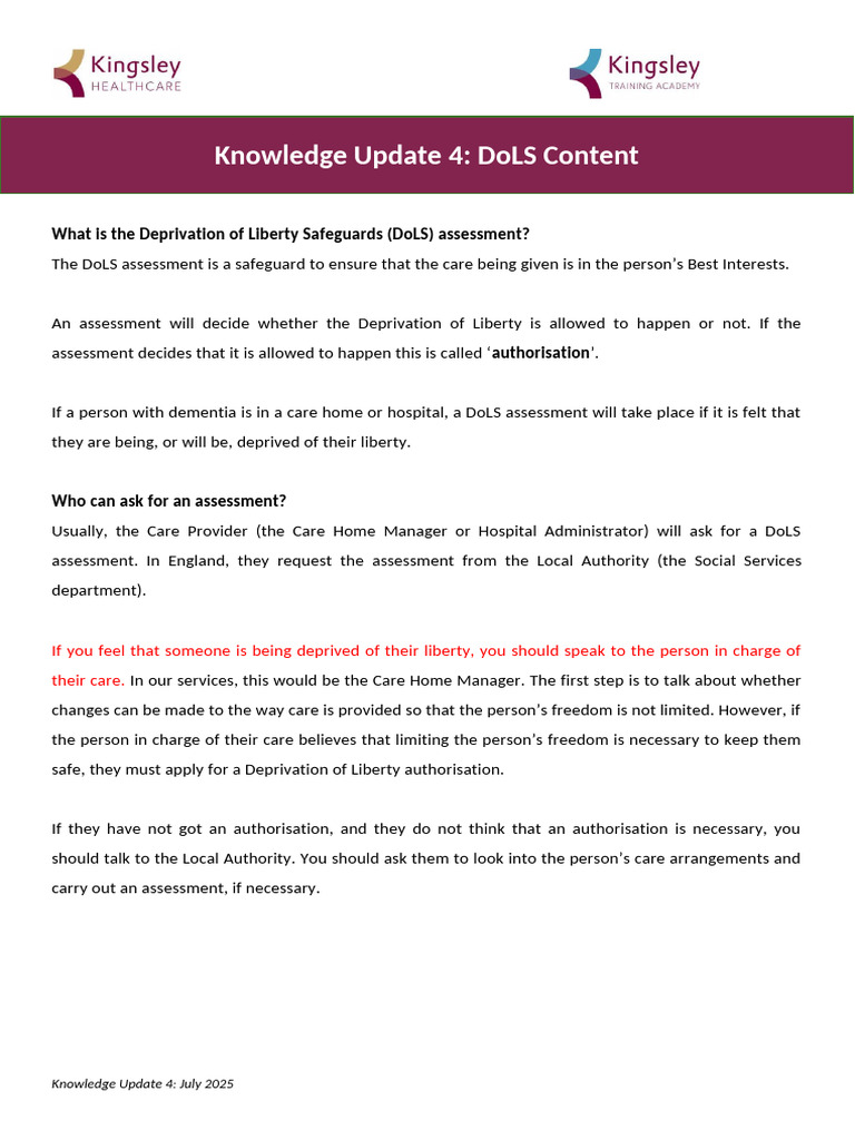 KU4 - DoLS Content v1.0 | PDF | Mental Health | Mental Disorder