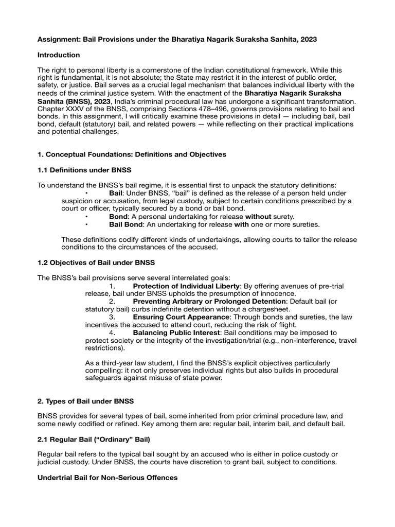 Assignment Bail Provisions Under The Bharatiya Nagarik Suraksha Sanhita ...