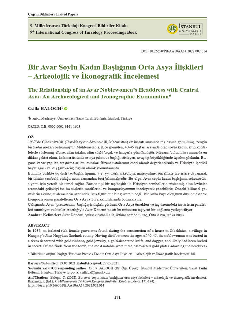 Balogh Csilla Bir Avar Soylu Kadin Basli | PDF