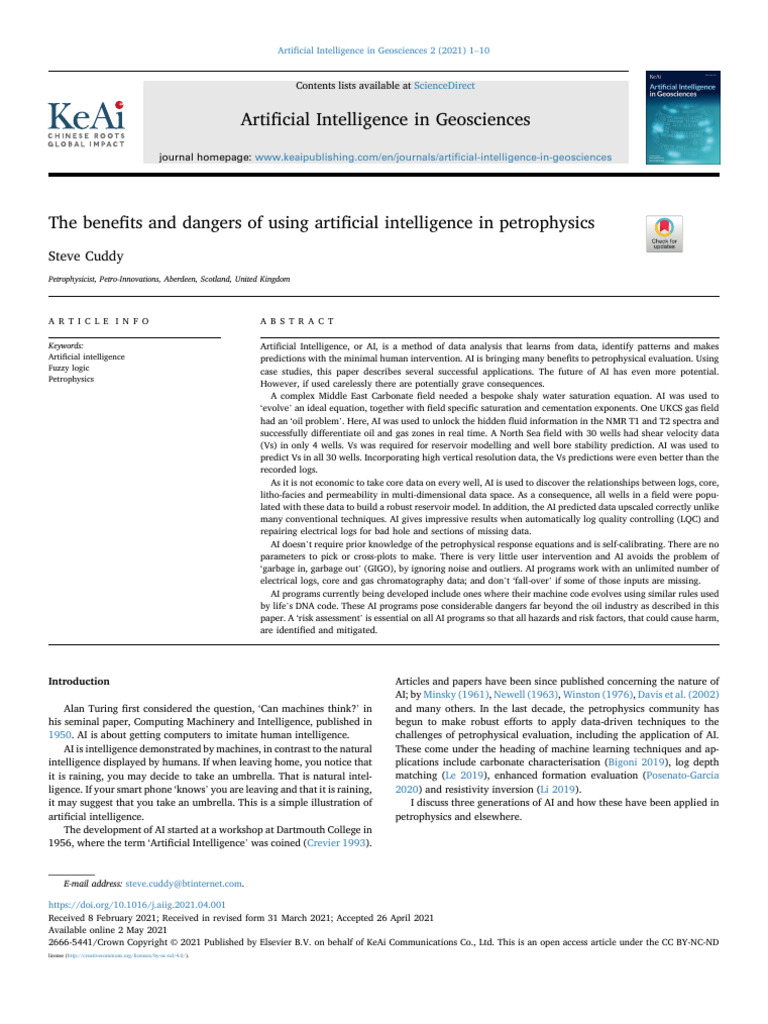My Awarding Winning Paper on AI in Petrophysics | PDF | Artificial ...