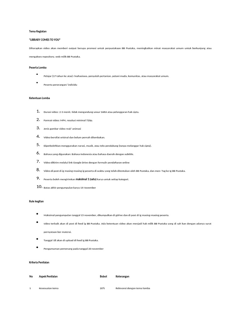 Ketentuan Lomba Video Promosi | PDF