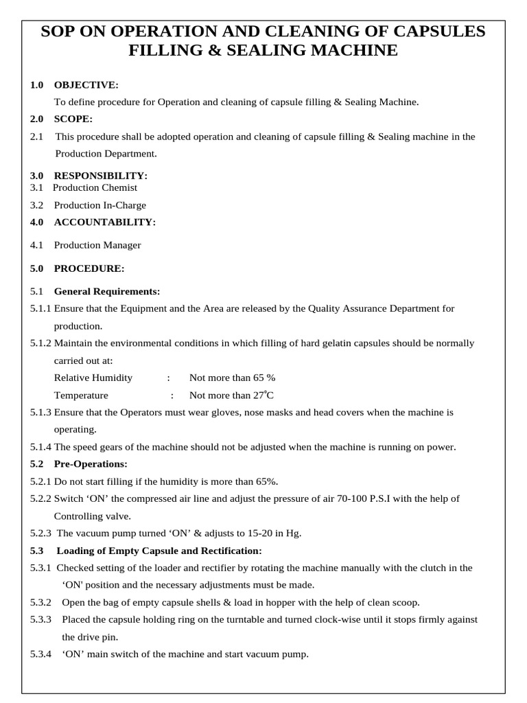 Capsule Filling & Sealing SOP Guide | PDF | Machines