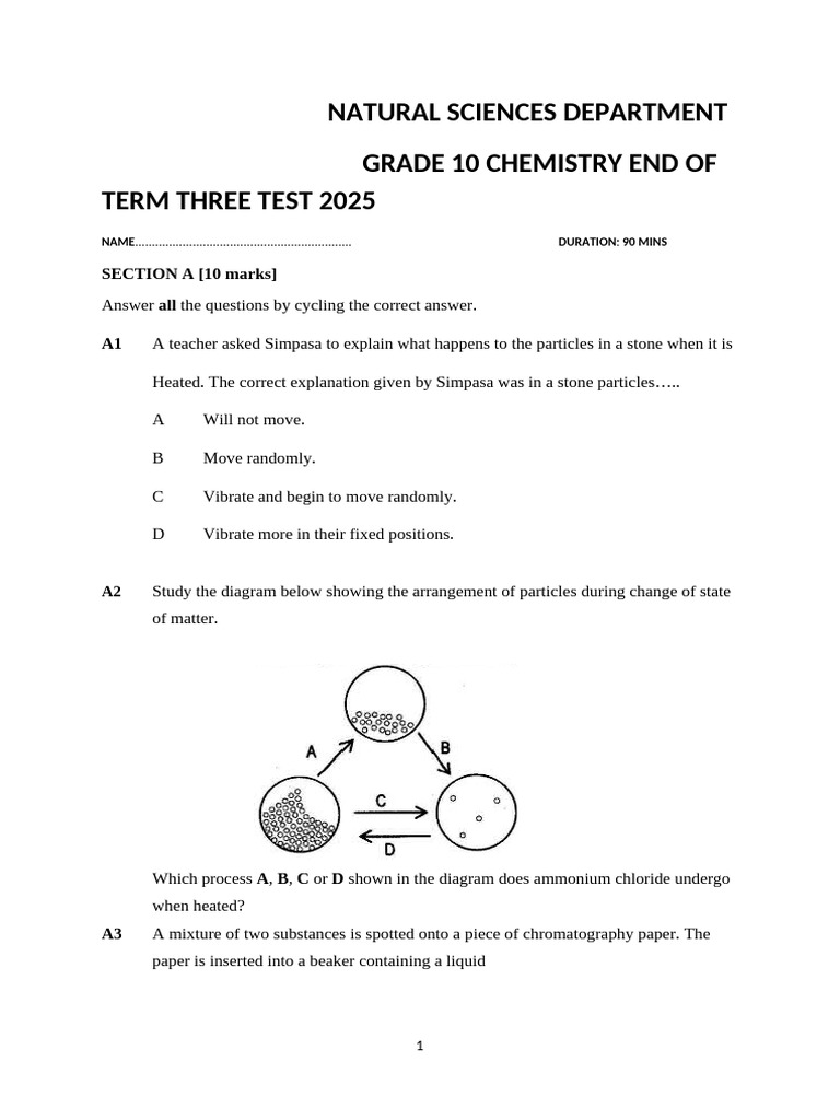 Grade 10 Chemistry Test 2025 | PDF | Chemical Compounds | Chemical ...
