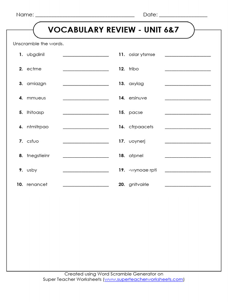 Super Teacher Worksheets VOCABULARY REVIEW - UNIT 67 | PDF | Astronomy ...