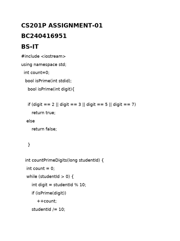 Prime Digit Analysis in C++ Code | PDF
