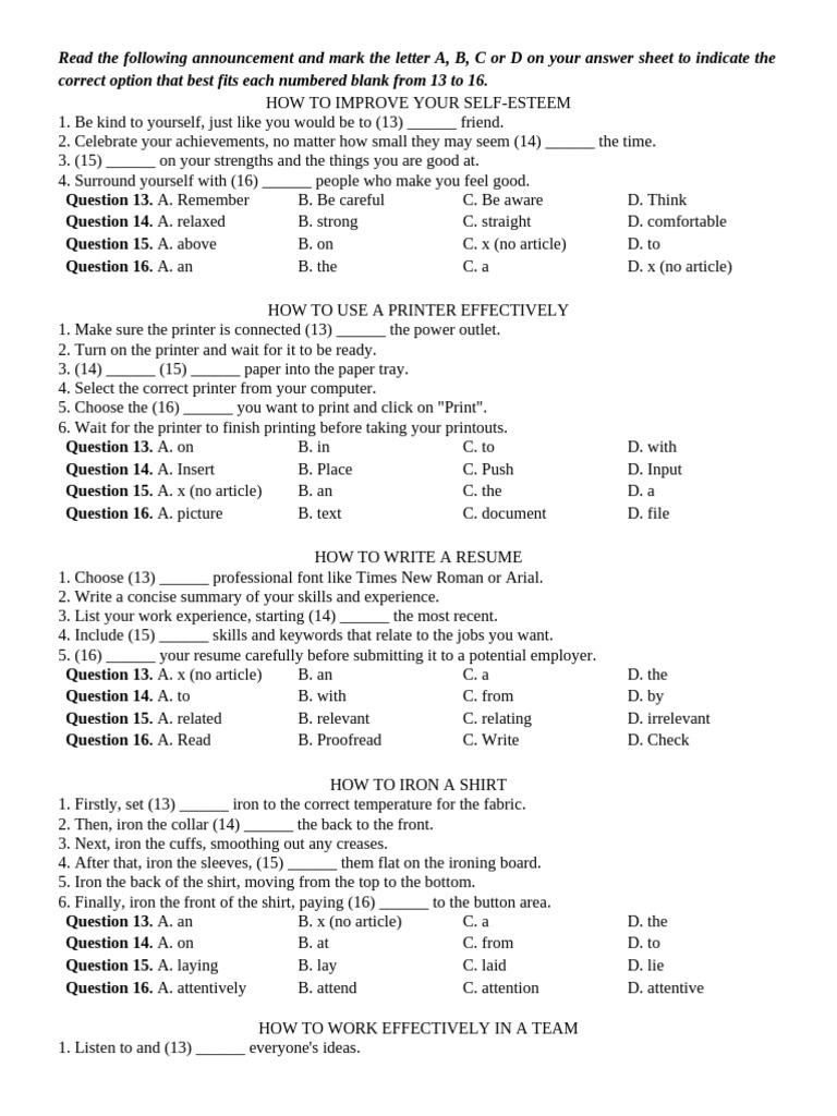Fill-in-the-Blank Exercises for Skills | PDF | Food Security | Computer ...