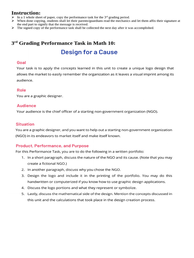 3rd Grading Performance Task in Math 10 | PDF