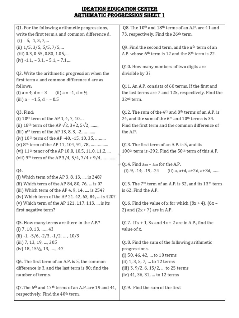 Arthimatic Progression Sheet 1 | PDF | Number Theory | Arithmetic