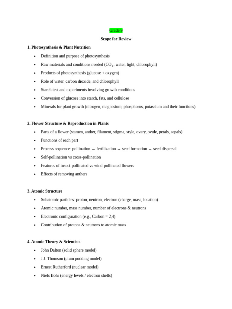 Grade 9 Science Review Guide | PDF | Atoms | Electron