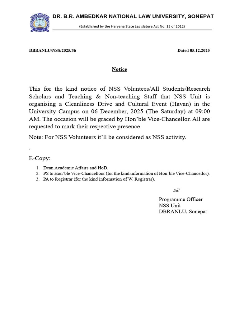NSS Notice_Cleanliness Drive and Cultural Event | PDF