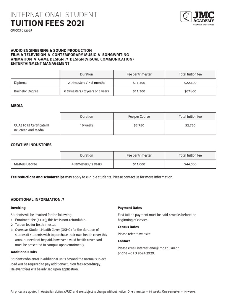 2021 International Student Tuition Fees | PDF | Fee