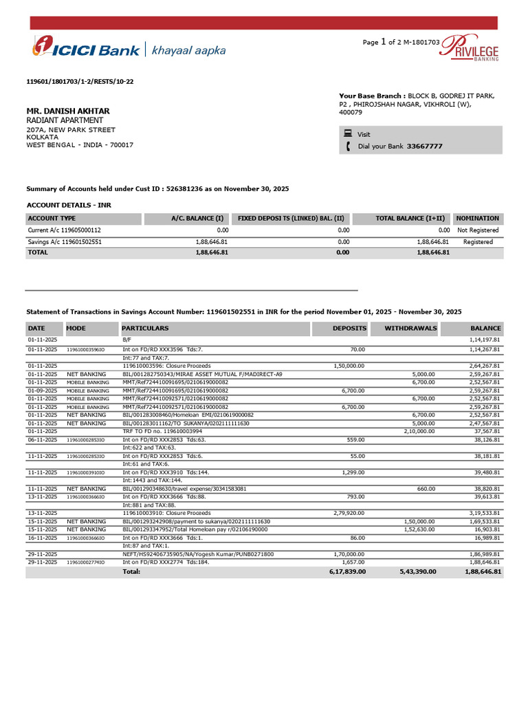 725576550 India ICICI Bank Statement | PDF | Banks | Taxes