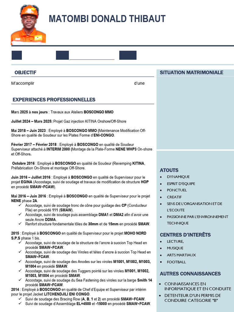 CV de Soudeur Expérimenté en Offshore | PDF | Construction | Soudage
