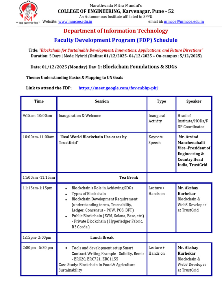 Faculty Development Program (FDP) Schedule Final | PDF | Economy And ...