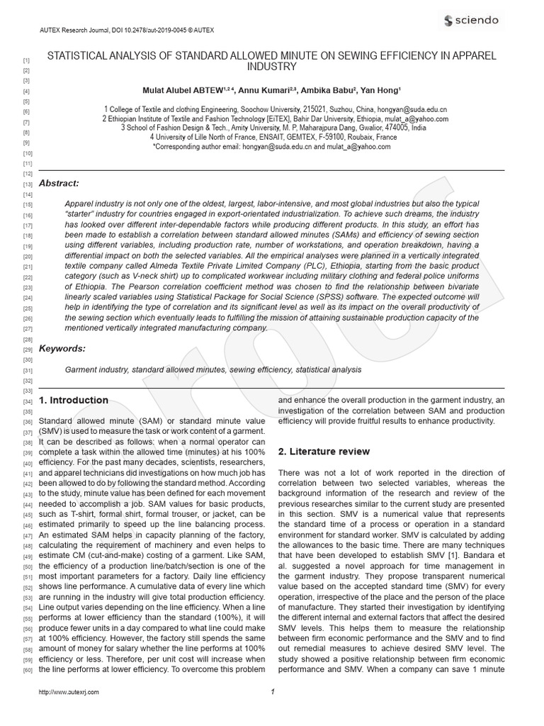 SAM and Sewing Efficiency Analysis | PDF | Statistics | Economies