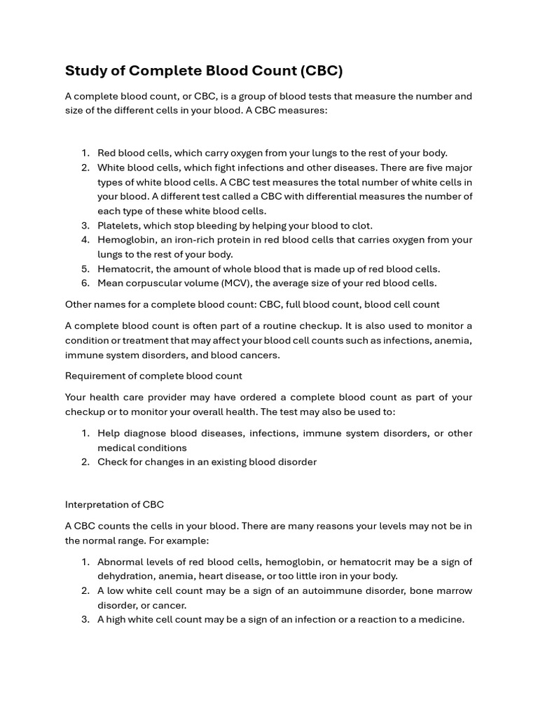 Study of Complete Blood Count | PDF | Blood Cell | Blood