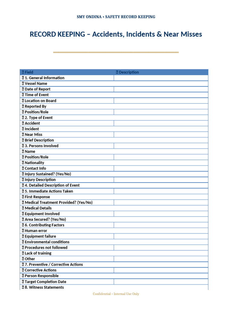 SMY Ondina Safety Record Keeping Guide | PDF