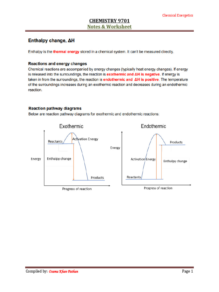 Chemical Energetics Notes & Worksheet | PDF