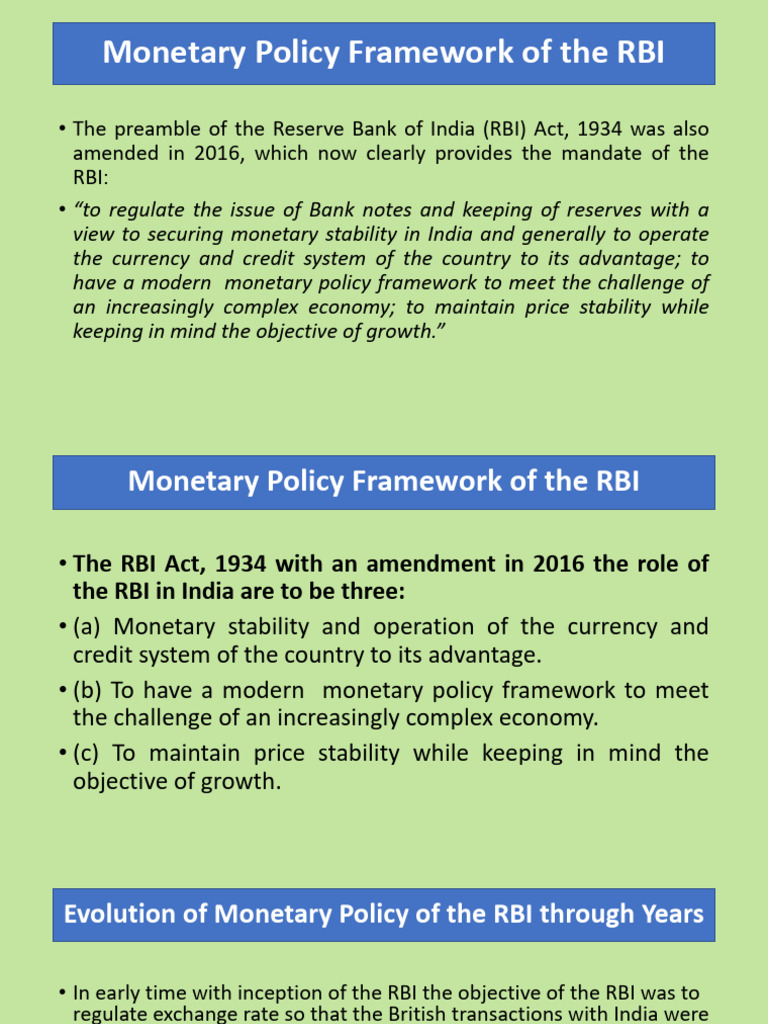 Central Banking in India-Monetary Policy Framework-2024 | PDF ...