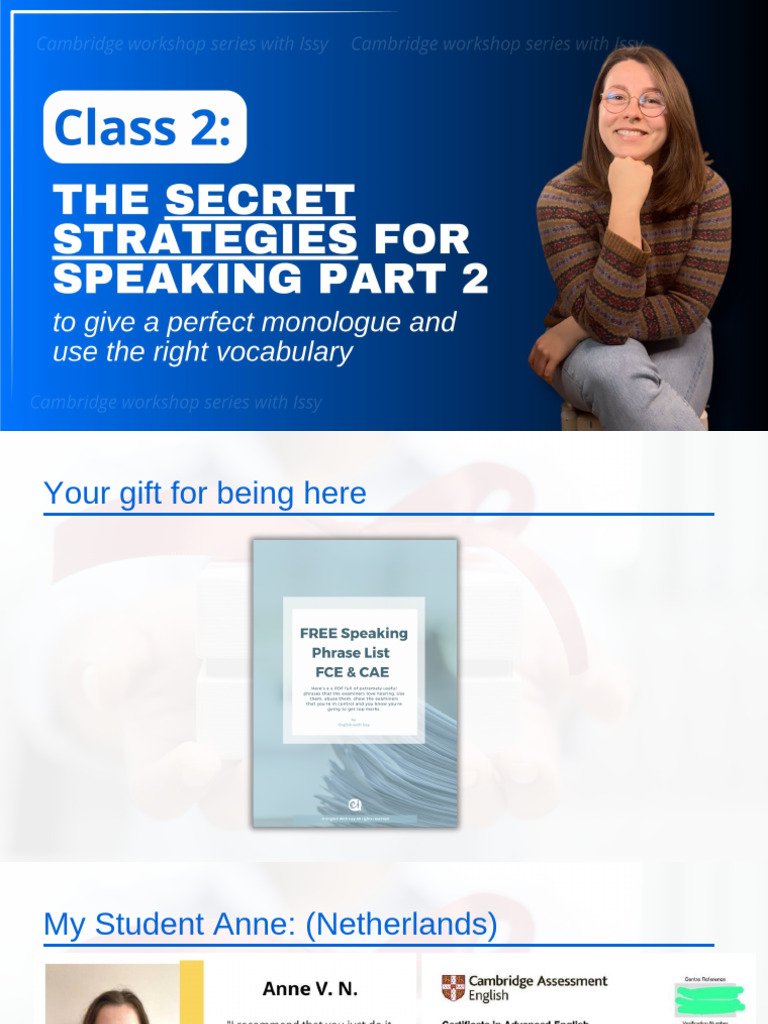 Cambridge Week Class 2 Speaking Part 2 Presentation Slides | PDF