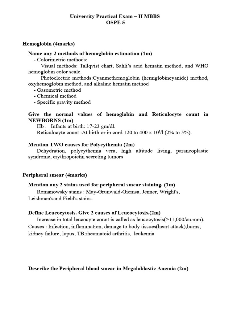 Ospe 5 | PDF | Hemoglobin | Kidney