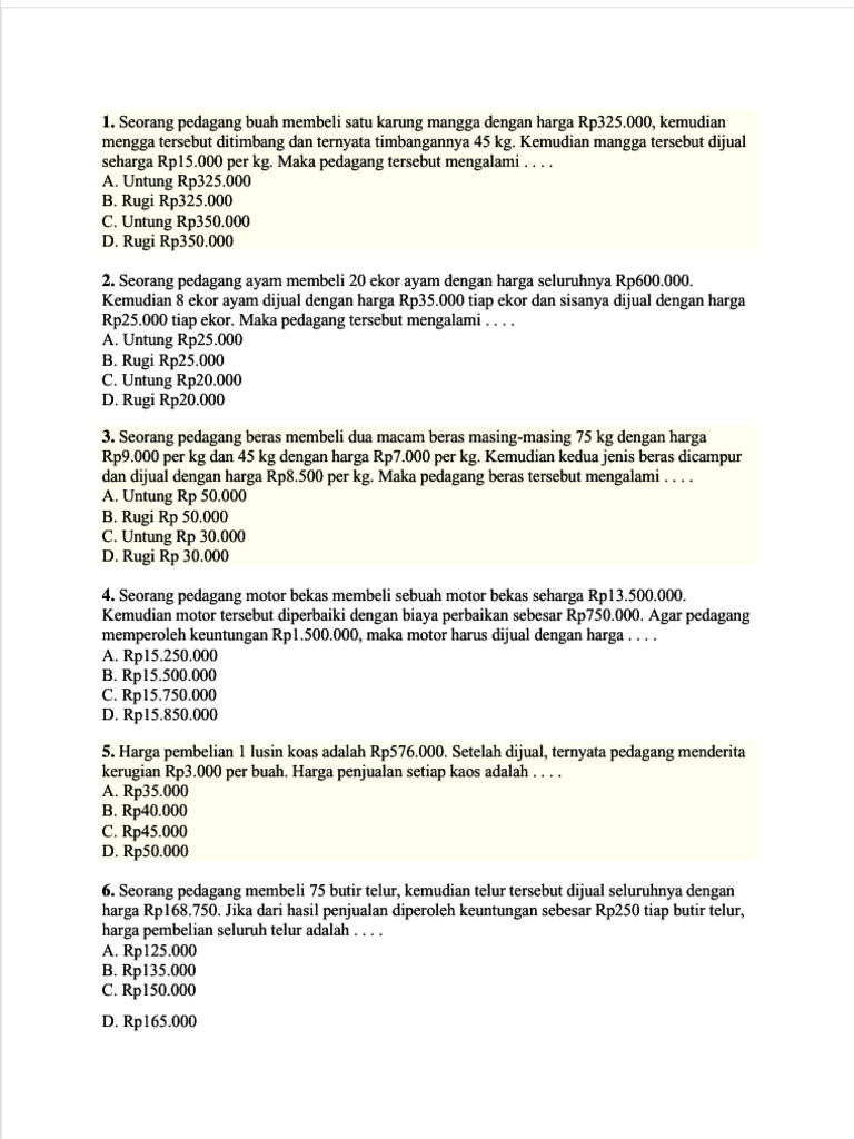 Contoh Soal Untung Rugi dalam Bisnis | PDF