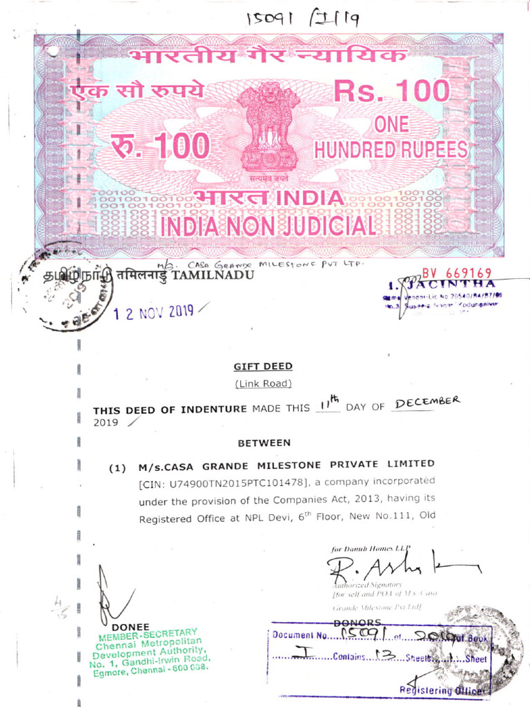 Gift Deed (Link Road) Doc - No.15091-2019 | PDF | Business | Corporations