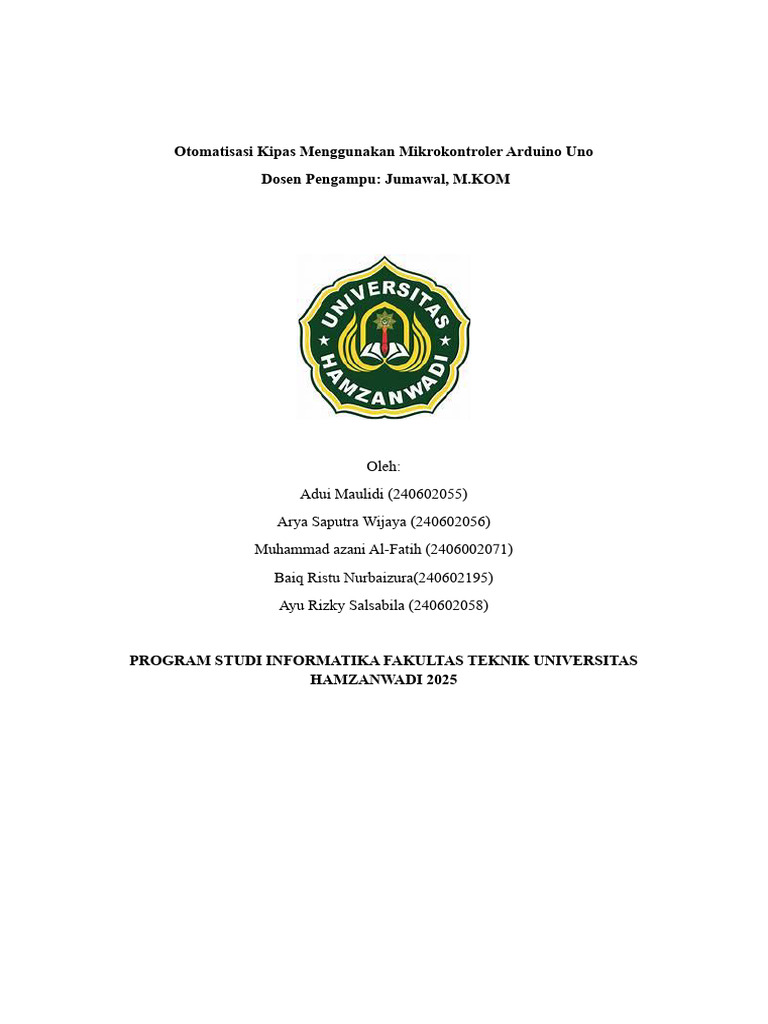 Otomatisasi Kipas Menggunakan Mikrokontroler Arduino Uno | PDF