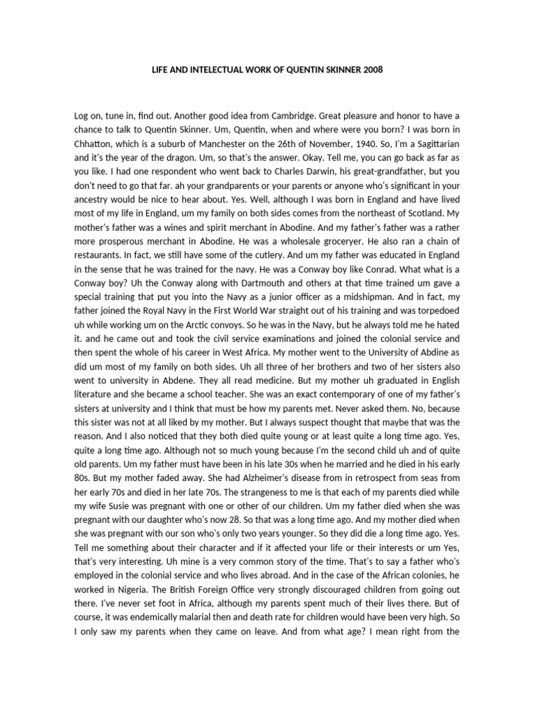 Life and Intelectual Work of Quentin Skinner 2008 | PDF | Political ...