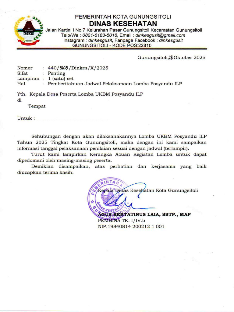 Surat Pemberitahuan Jadwal Lomba Posyandu ILP 2025 | PDF