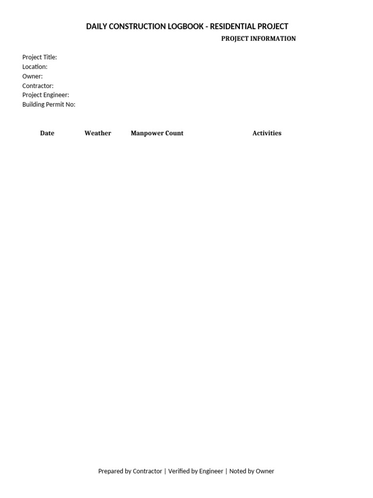 Residential Daily Construction Logbook | PDF
