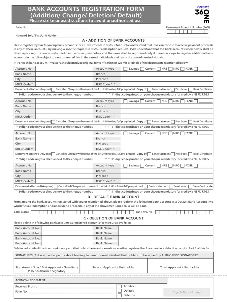 Bank Account Registration Form for Folio | PDF | Cheque | Banks