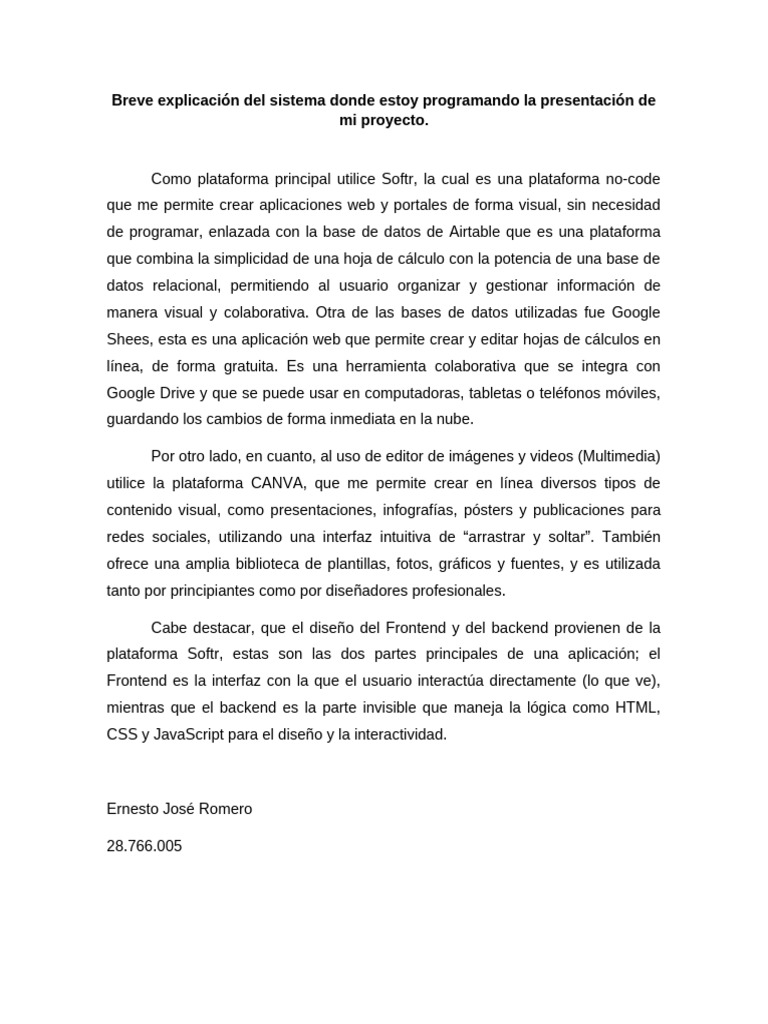 Breve Explicación Del Sistema Donde Estoy Programando. | PDF