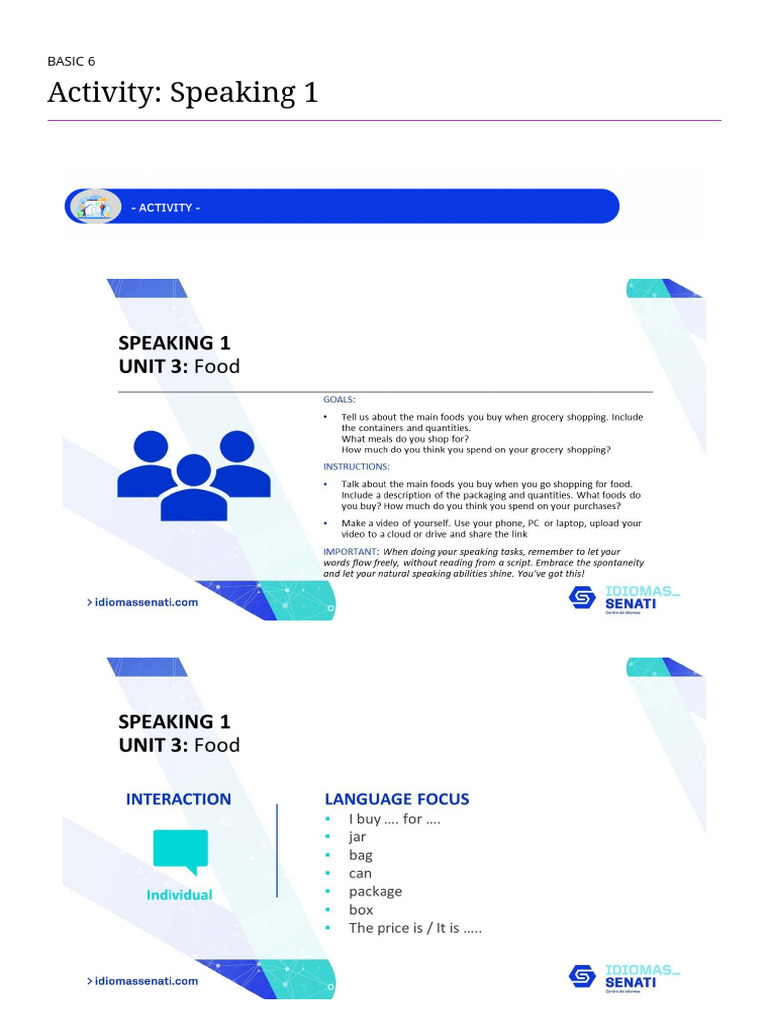 Speaking 1 - Basic 6 | PDF