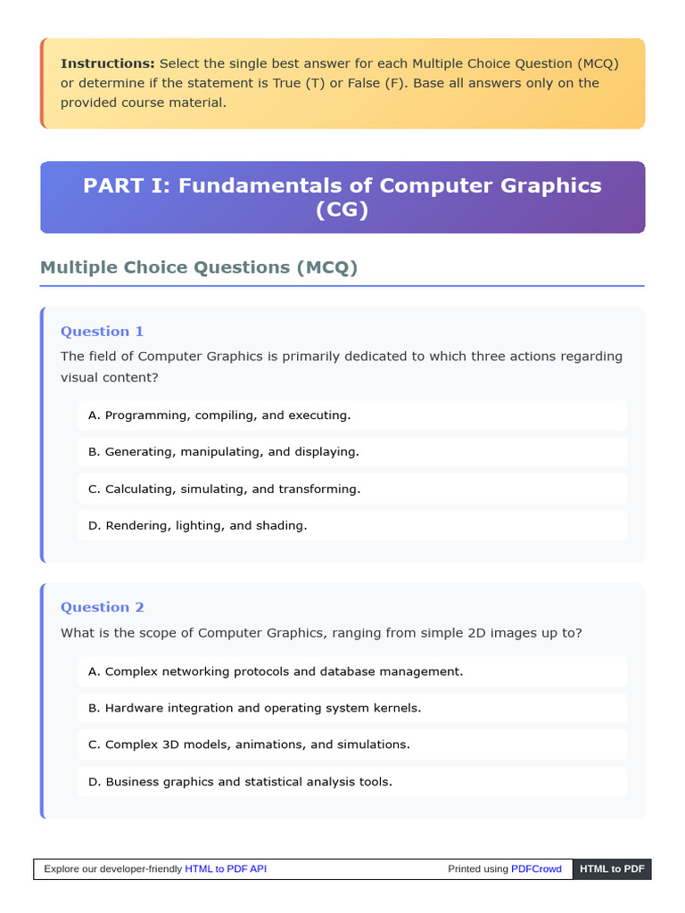 Cg Quiz Unit1 | PDF | Computer Graphics | Rendering (Computer Graphics)