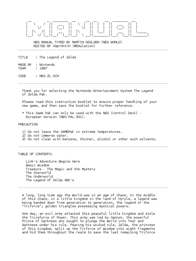 Zelda NES Instruction Manual | PDF | The Legend Of Zelda | Leisure