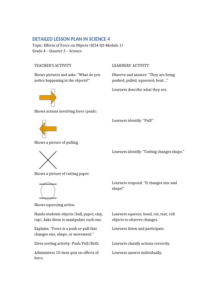Grade 4 Science Lesson on Force Effects | PDF