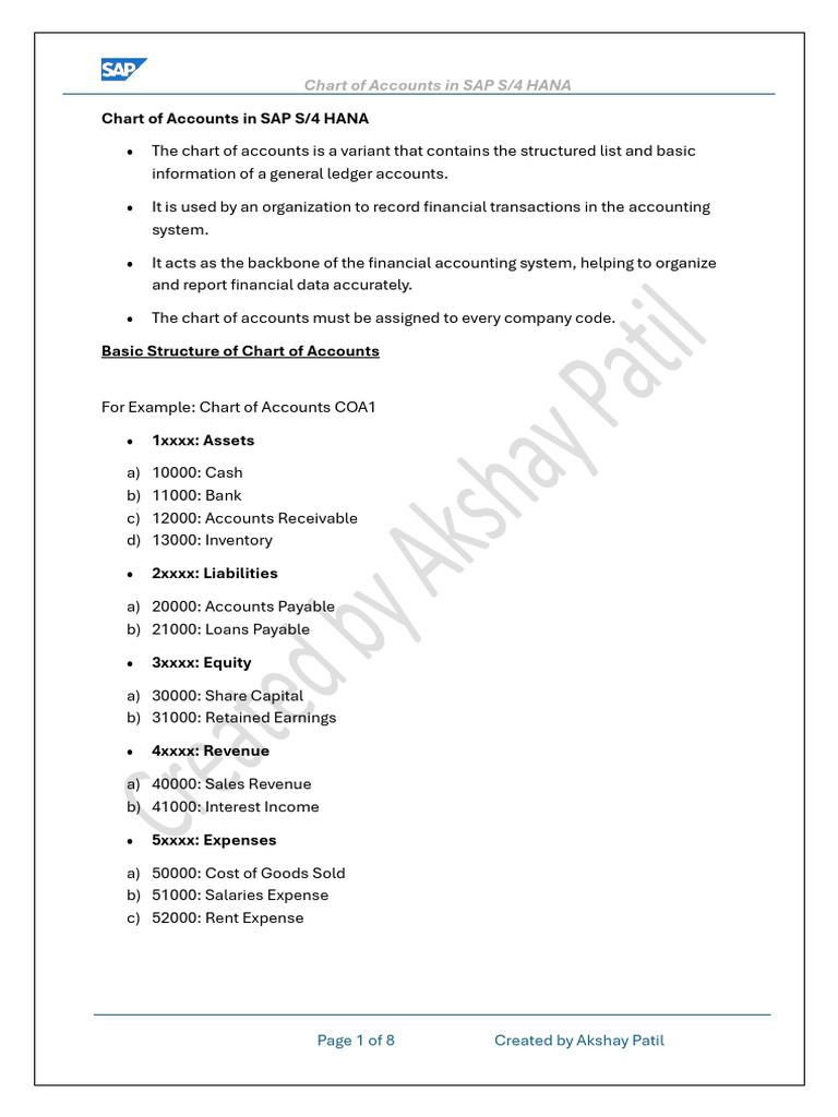 Chart of Accounts in SAP S | PDF | Expense | Revenue