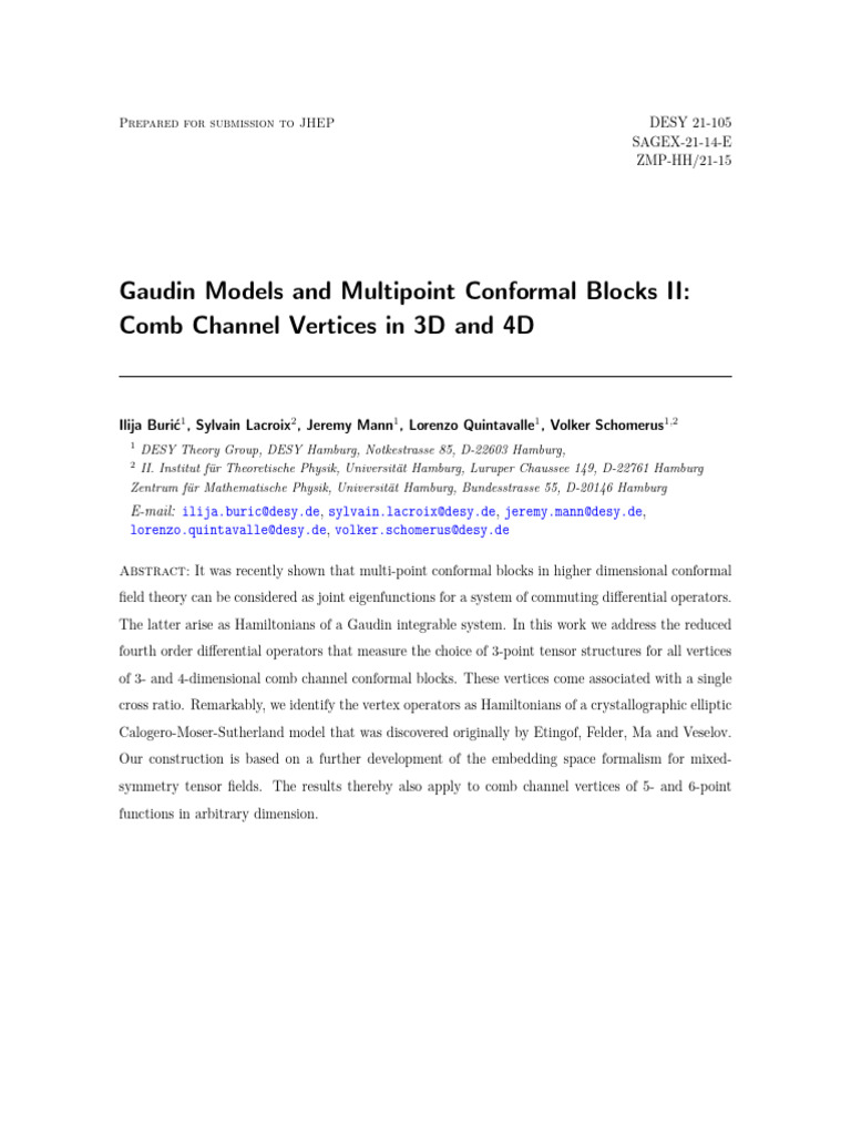 Gaudin Models and Multipoint Conformal Blocks II: Comb Channel Vertices ...