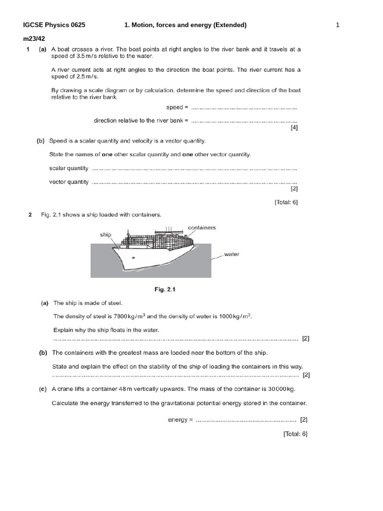 IGCSE 1. Motion, Forces and Energy Y23 | PDF