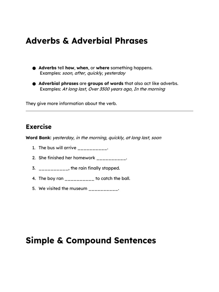 Adverbs and Sentence Structure Guide | PDF