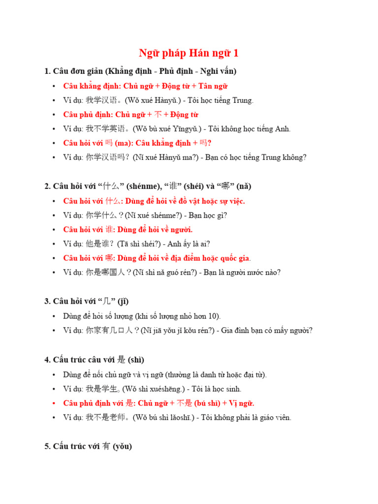 NG Pháp + T V NG Hán NG 1 | PDF