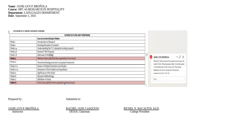 HPC 4A Research in Hospitality Annotated Syllabus September 1, 2025 | PDF