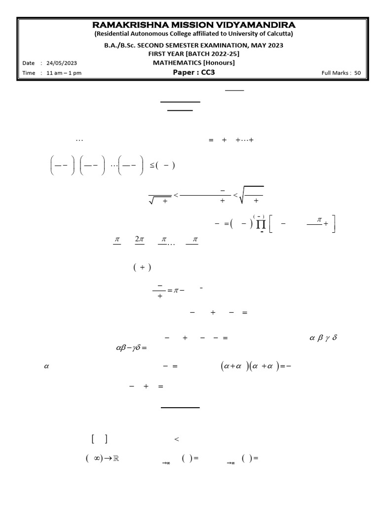 Ug 2sem Mtma - Cc3 Question Paper | PDF | Mathematical Relations ...