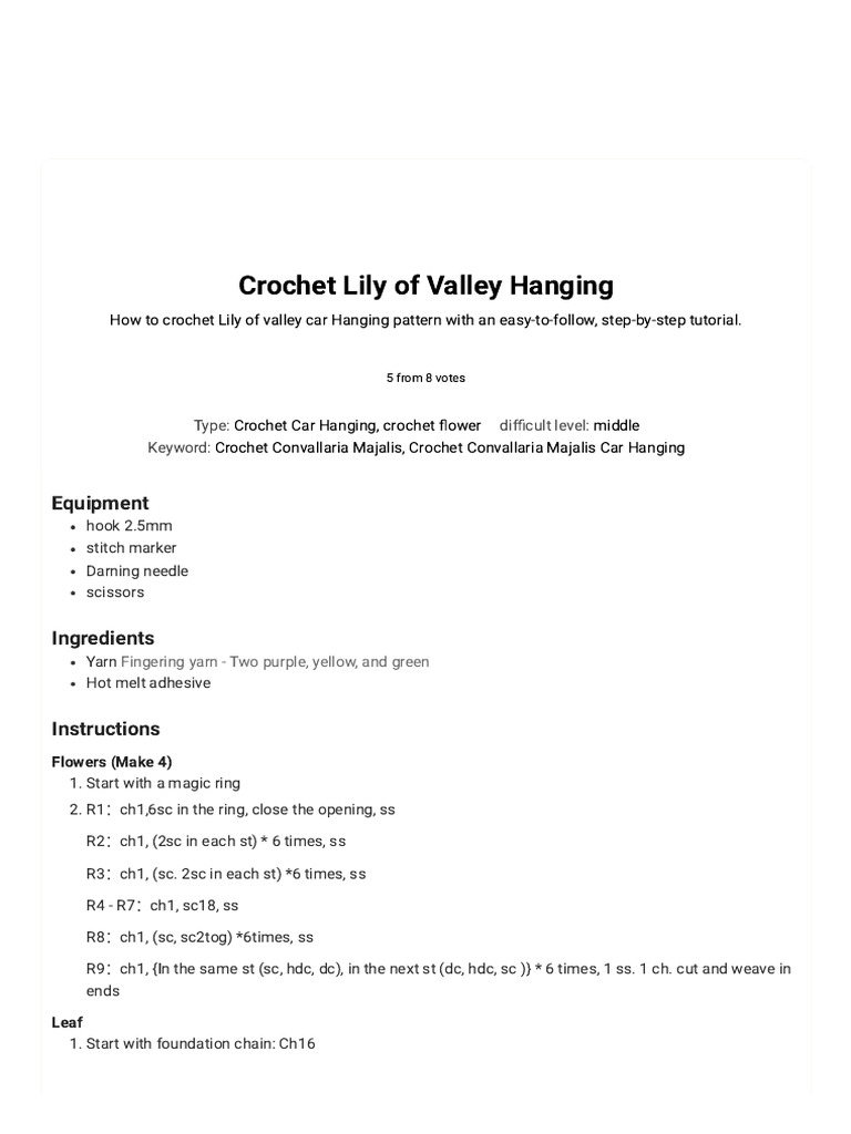 Crochet Lily of Valley Hanging - Hookok | PDF | Crochet | Yarn