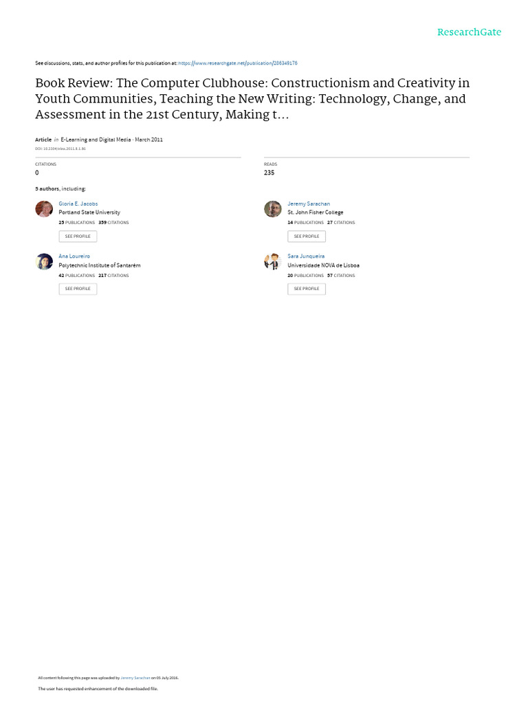 Book Review: The Computer Clubhouse | PDF | Educational Technology ...